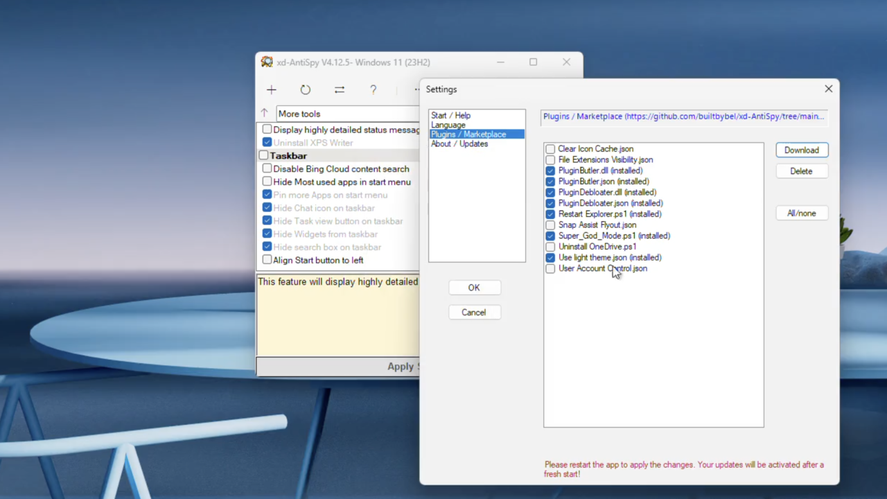 Инструмент для оптимизации Windows 11 xd-Antispy получил новую страницу настроек и магазин ...